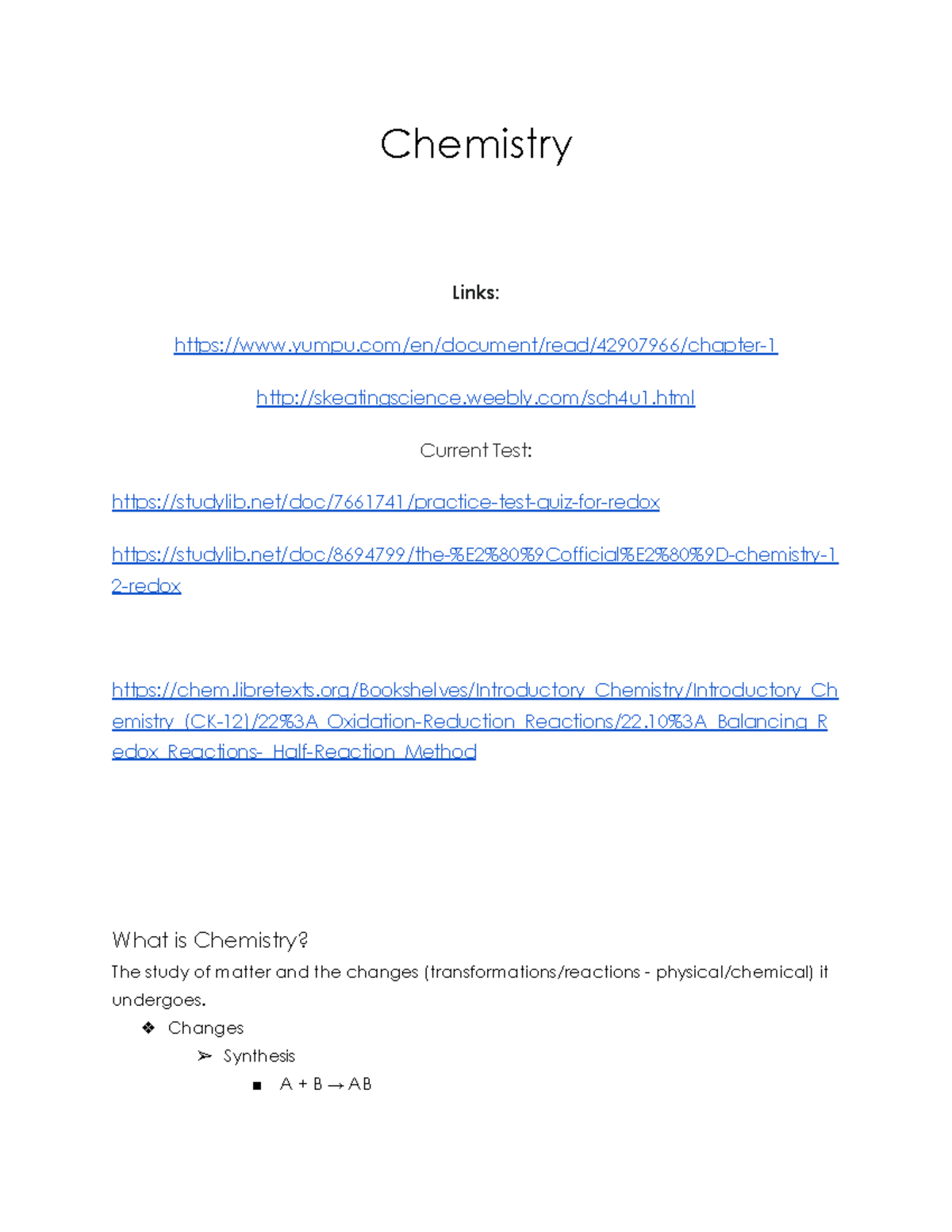Grade 12 Chemistry - Comprehensive Notes on Chemical Reactions - Studocu