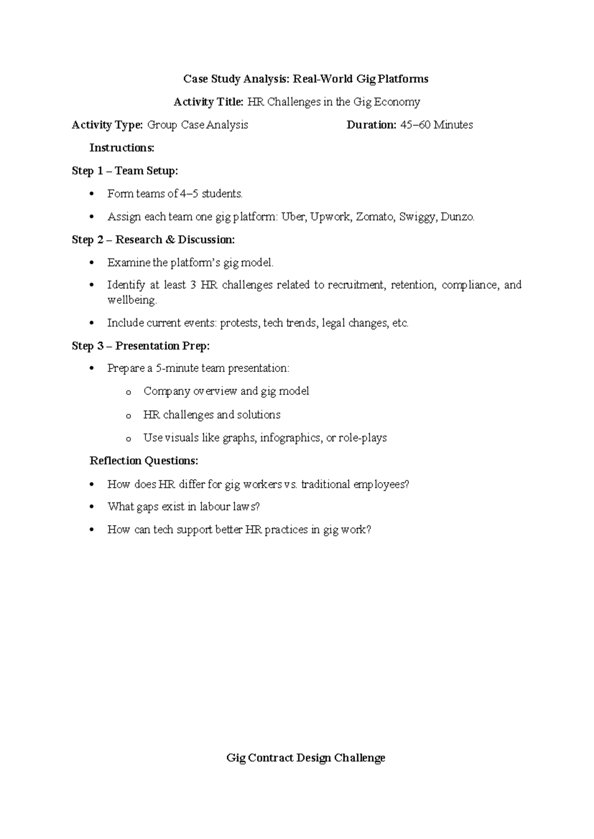 Case Study: HR Challenges in Gig Platforms (Group Analysis) - Studocu