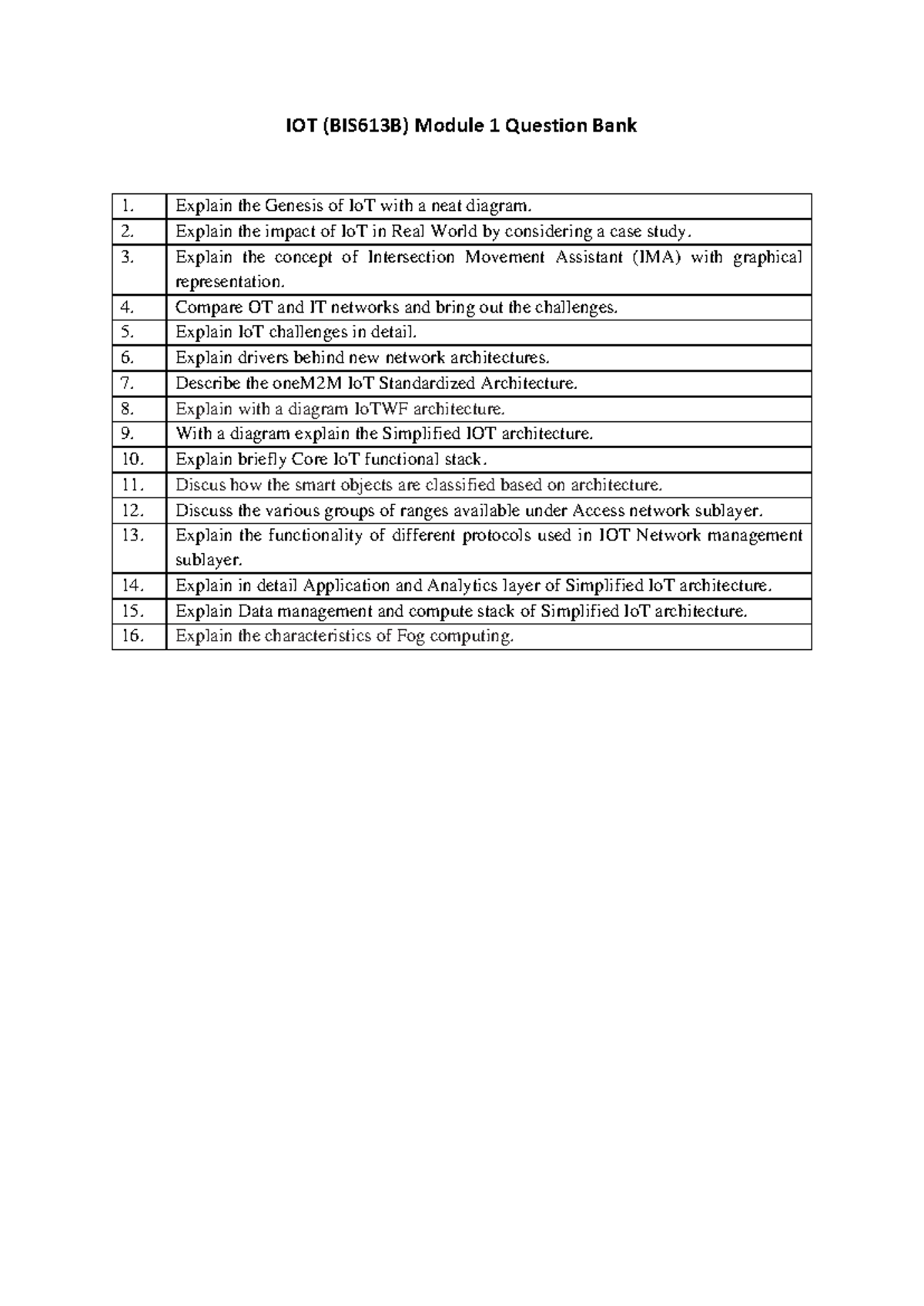 IOT (BIS613B) Module 1 Comprehensive Question Bank - Studocu