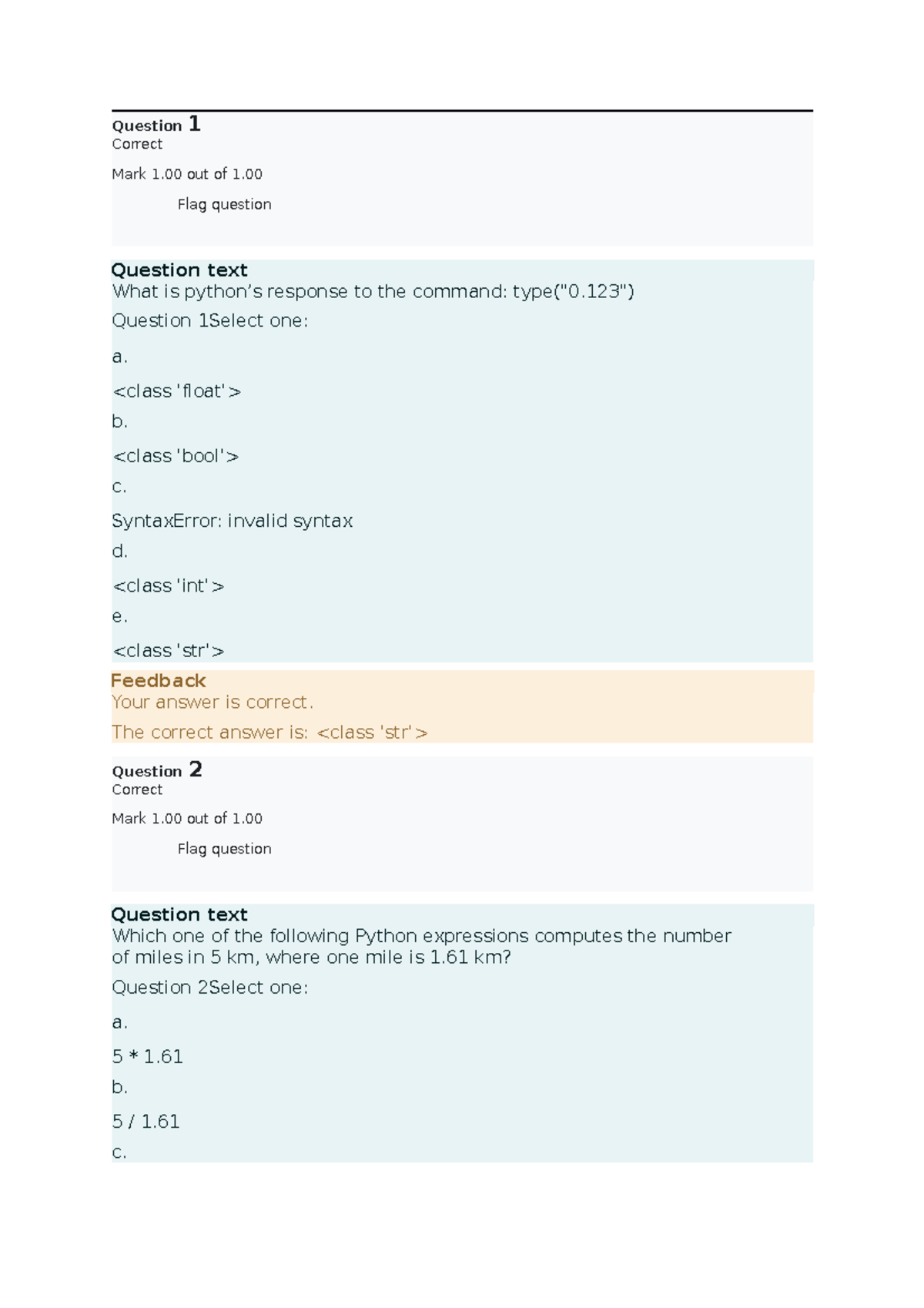CS 1101-01 Self Quiz: Understanding Python Basics Unit 1 - Studocu