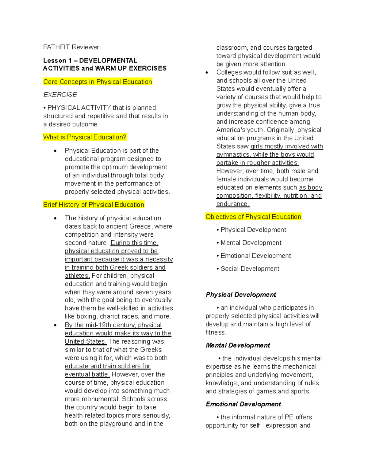 PATHFIT 1: Comprehensive Review on Physical Education Concepts - Studocu
