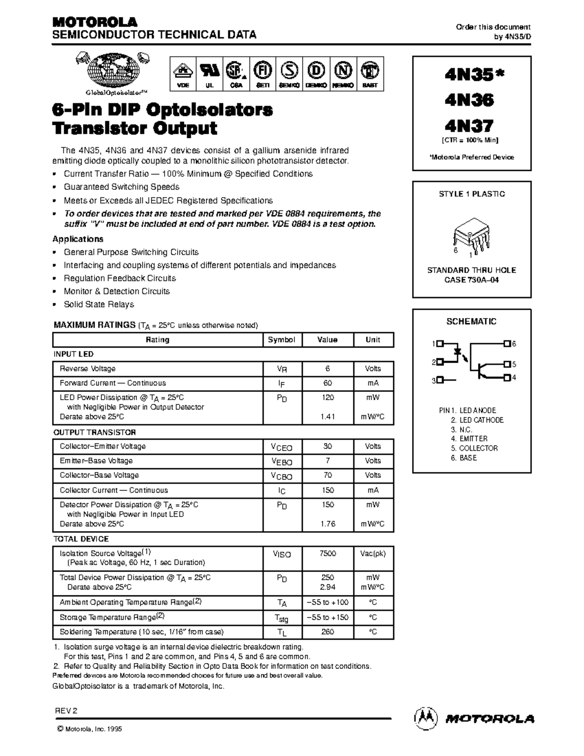 4N35, 4N36, 4N37 - Optoelectronics Device Datasheet - Studocu