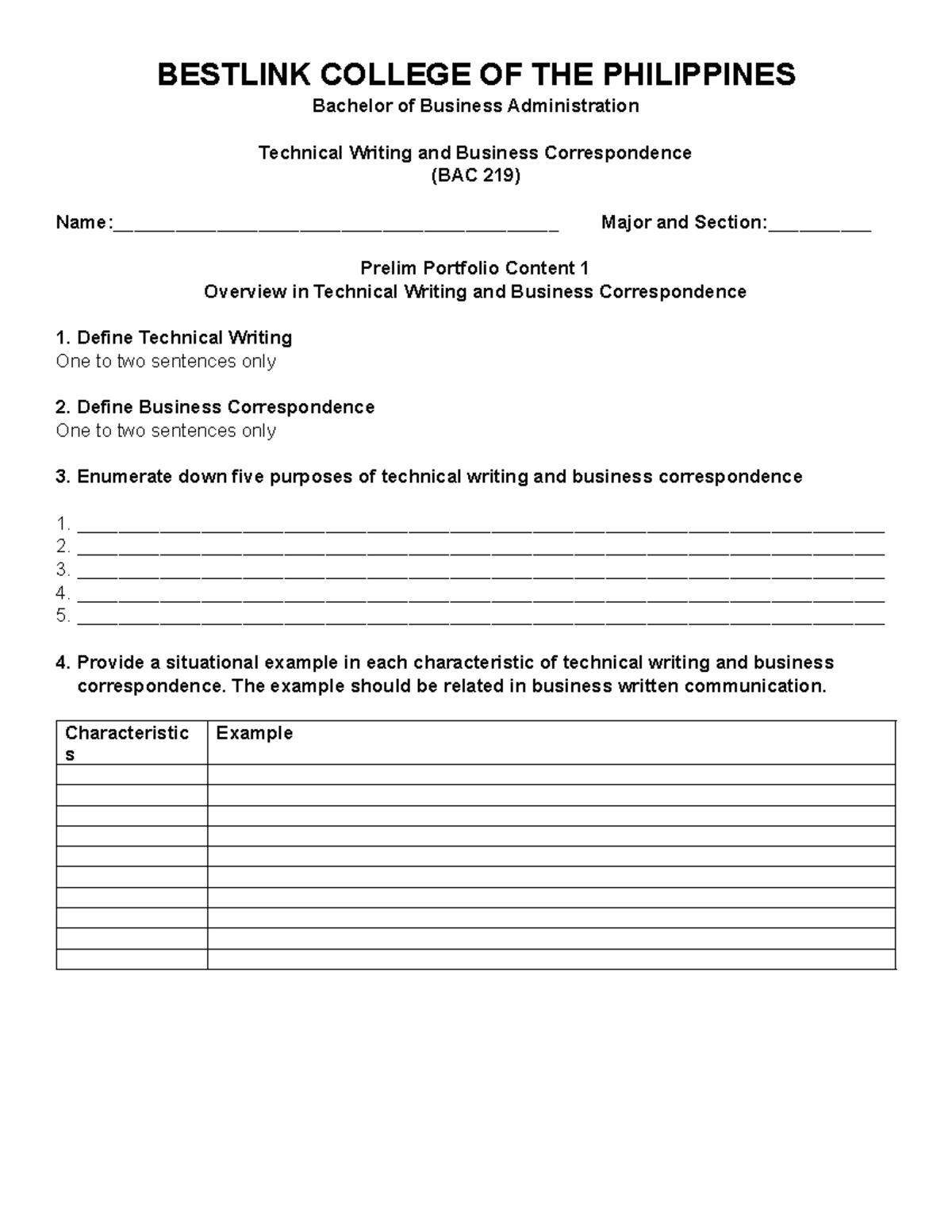BAC 219 Portfolio: Technical Writing & Business Correspondence Overview ...