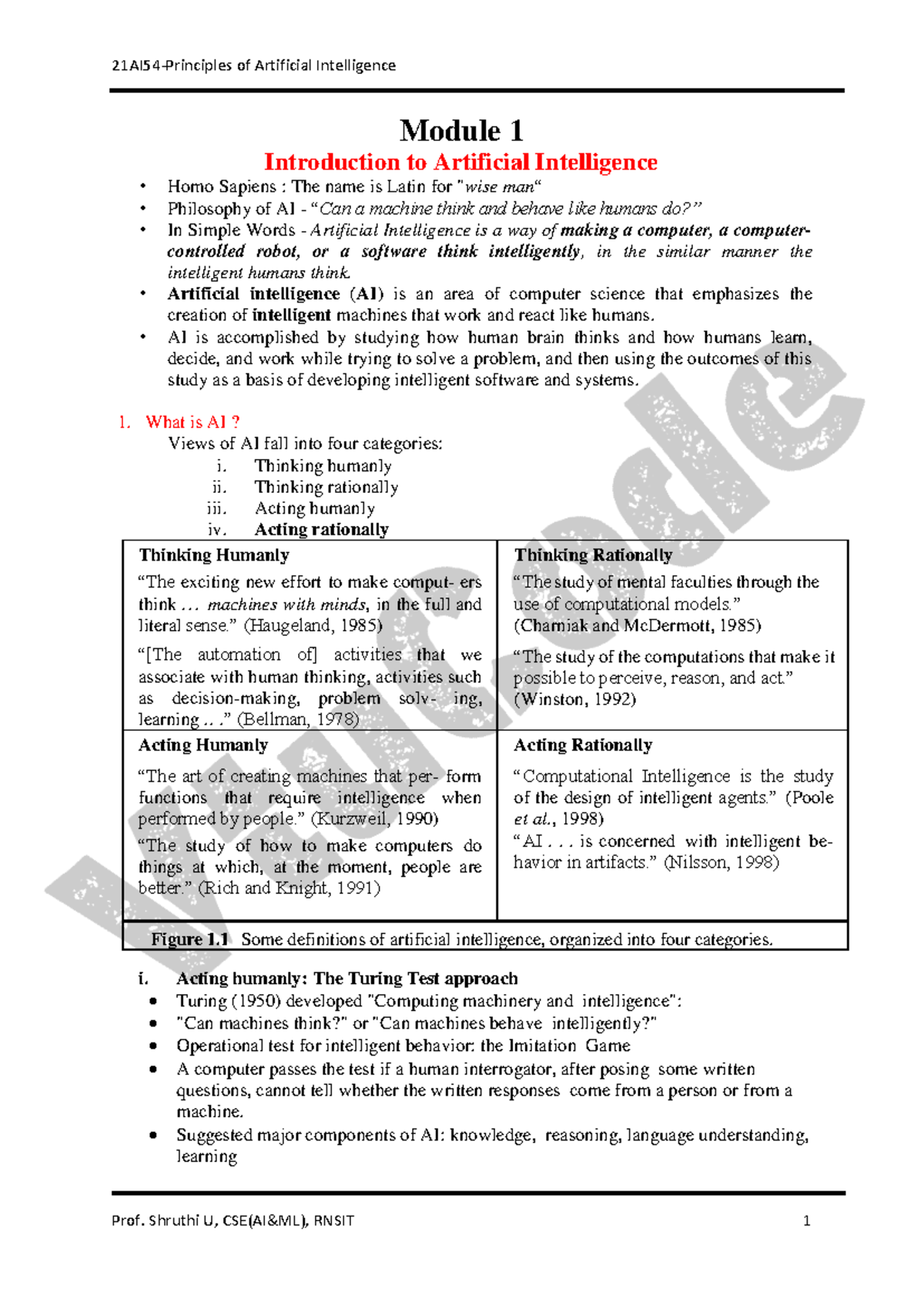 AI Module 1: Introduction to Artificial Intelligence Notes - Studocu