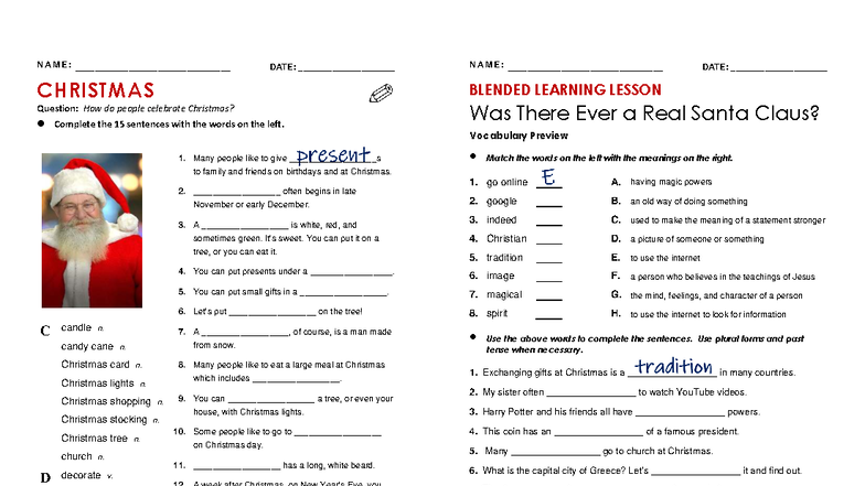 BLENDED LEARNING LESSON: Celebrating Christmas Activities - Studocu