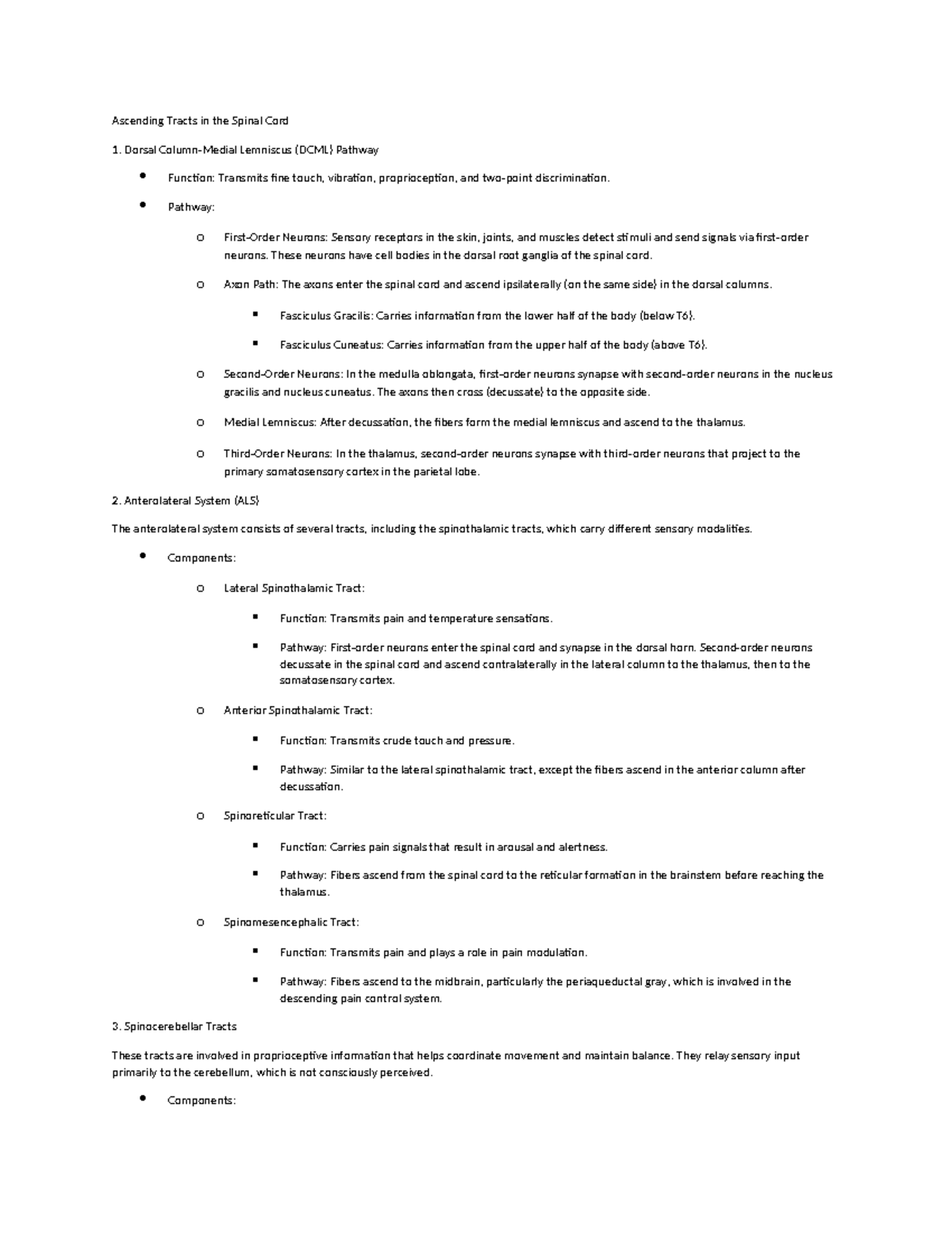 Ascending Tracts in the Spinal Cord - Dorsal Column-Medial Lemniscus ...