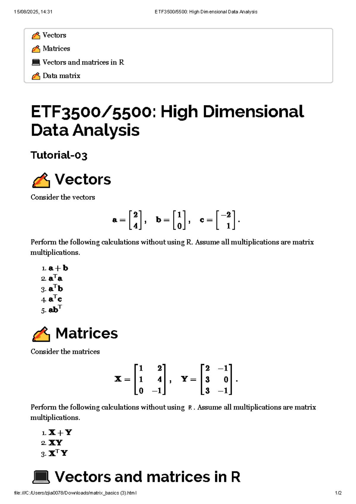14:31 Week 3 Tutorial Exercise: High Dimensional Data Analysis - Studocu