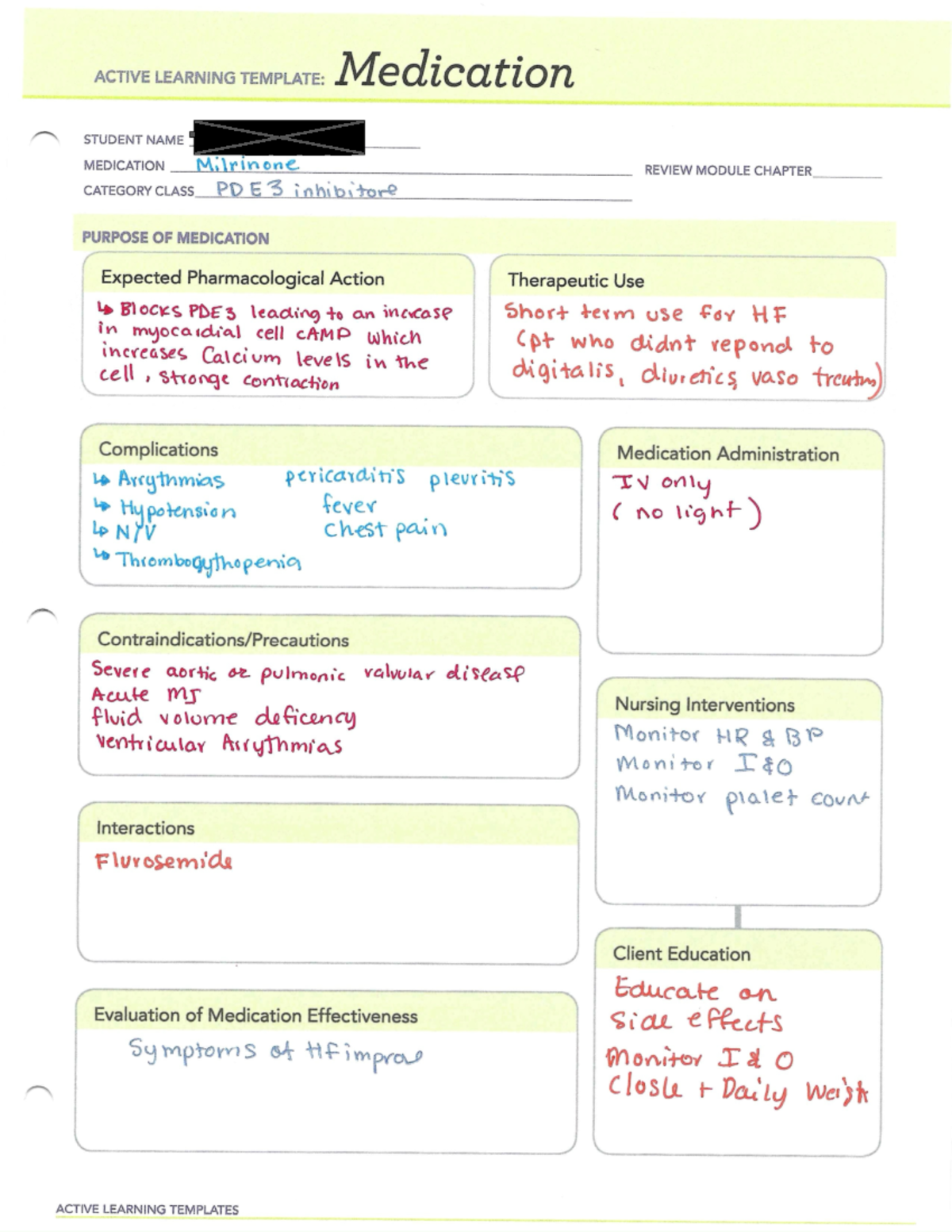 406 drug sheet #4 - ACTIVE LEARNING TEMPLATE: Medication STUDENT NAME ...