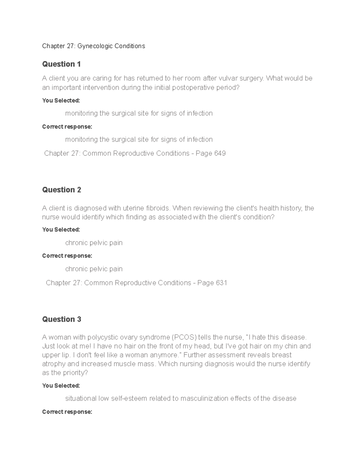 OB 210: Exam Study Guide - Gynecologic Conditions Practice Questions ...