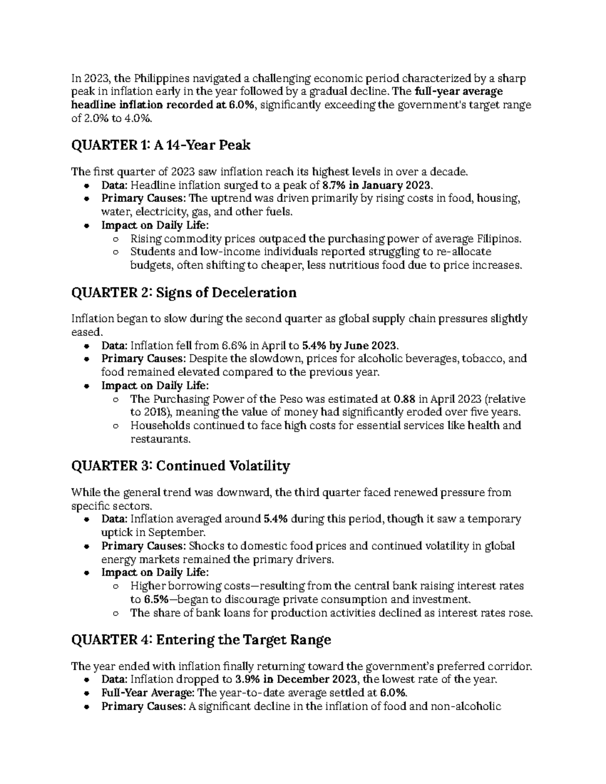 Inflation Trends in the Philippines: 2023 Economic Overview - Studocu