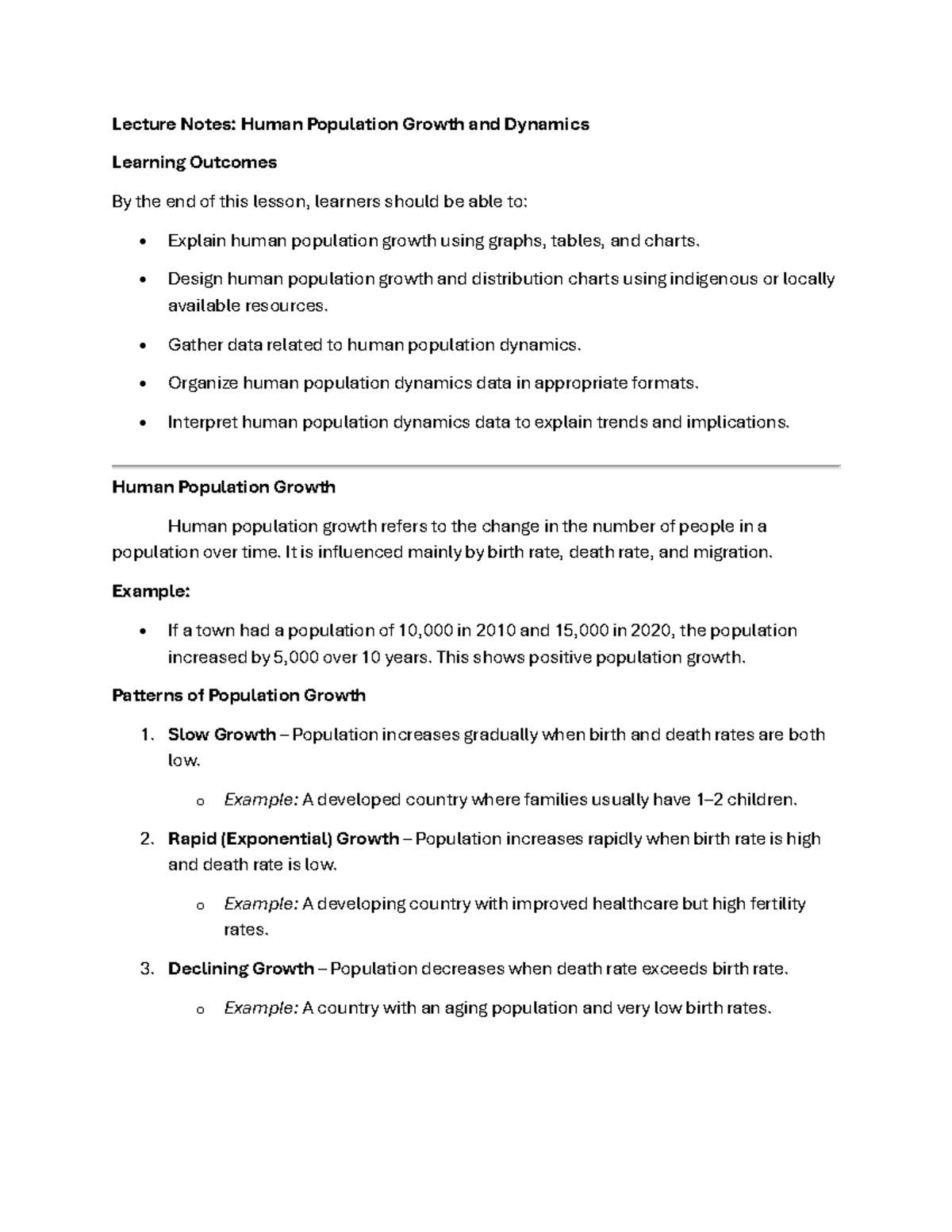 Lecture Notes: Human Population Growth & Dynamics Analysis - Studocu