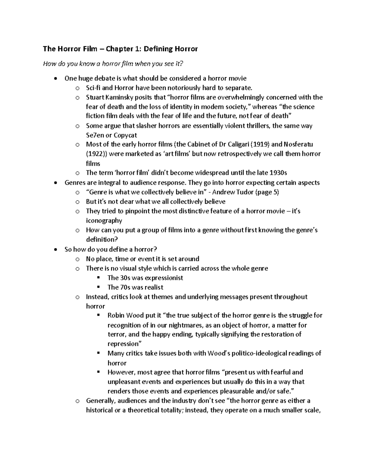 "Defining Horror" Chapter 1 of The Horror Film - The Horror Film ...