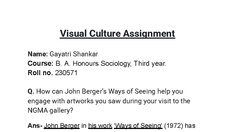 Visual Culture Assignment: Engaging with Art at NGMA (B.A. Sociology ...