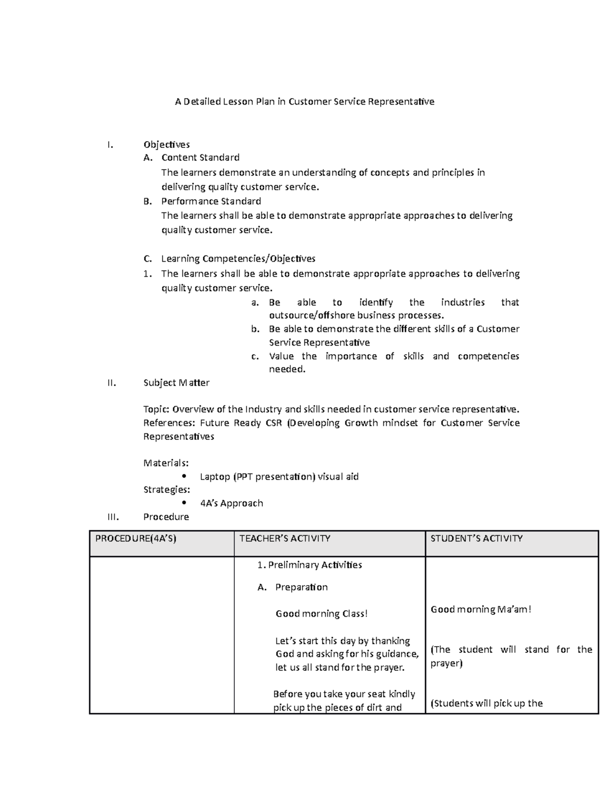 DLP IN CSR: Comprehensive Lesson Plan for Customer Service ...