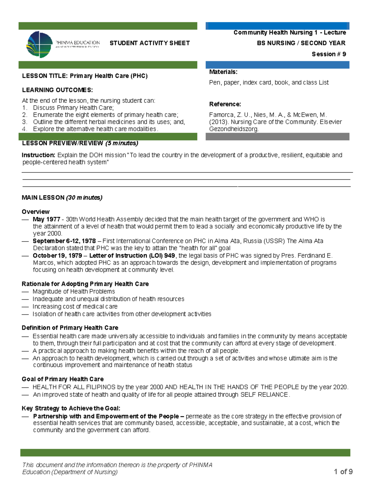 CHN1 Lec Session #9 SAS - Student Activity Sheets - This document and the information thereon is ...
