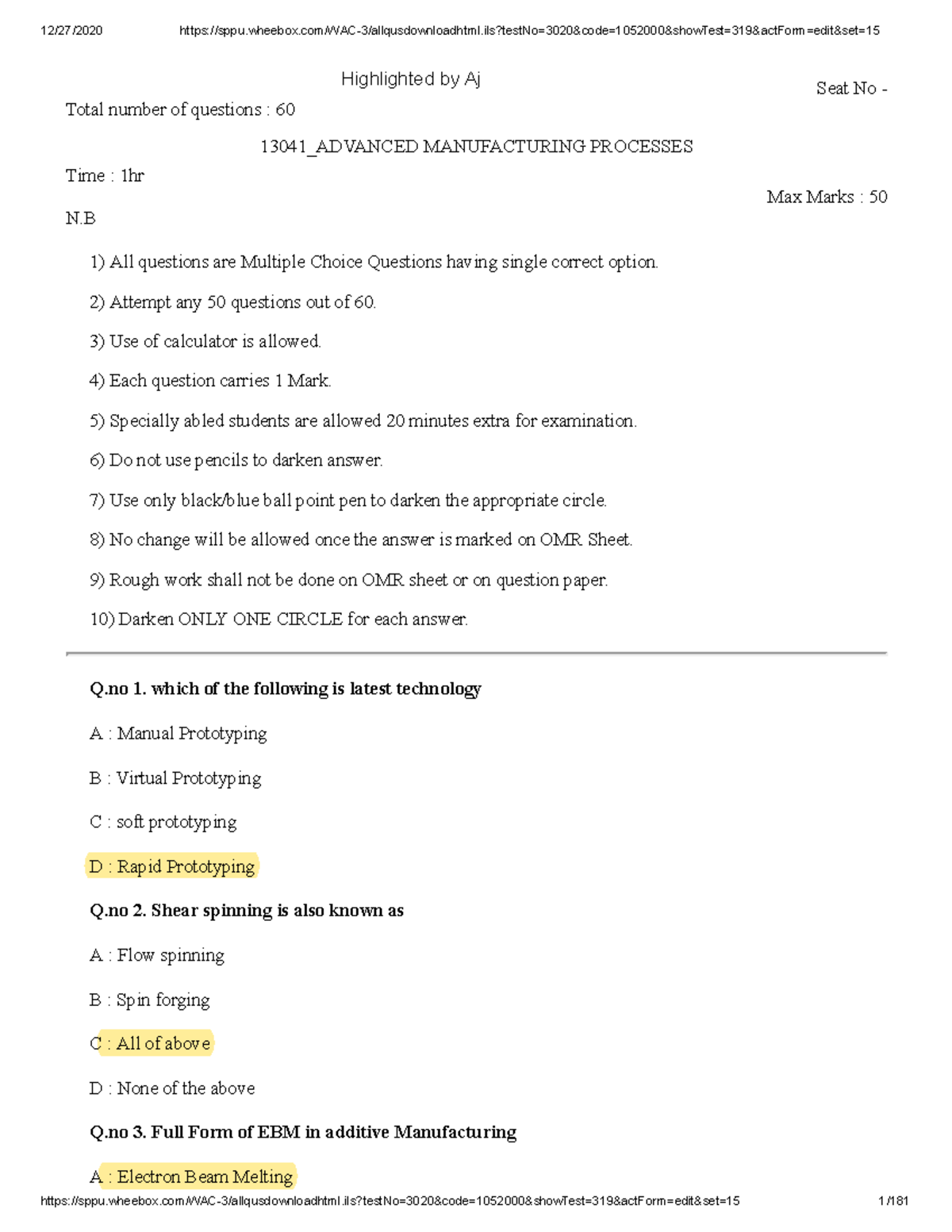 13041 Advanced Manufacturing Exam: MCQ Format & Key Guidelines - Studocu
