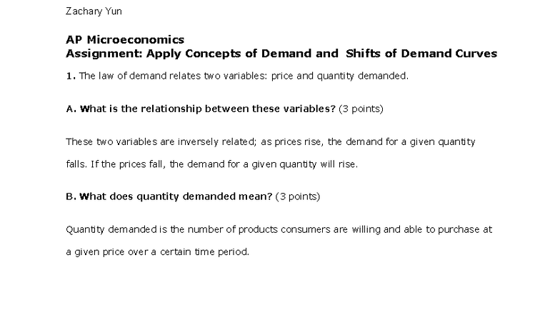 AP Microeconomics 3.1.5 Practice Assignment: Demand Concepts & Curves ...