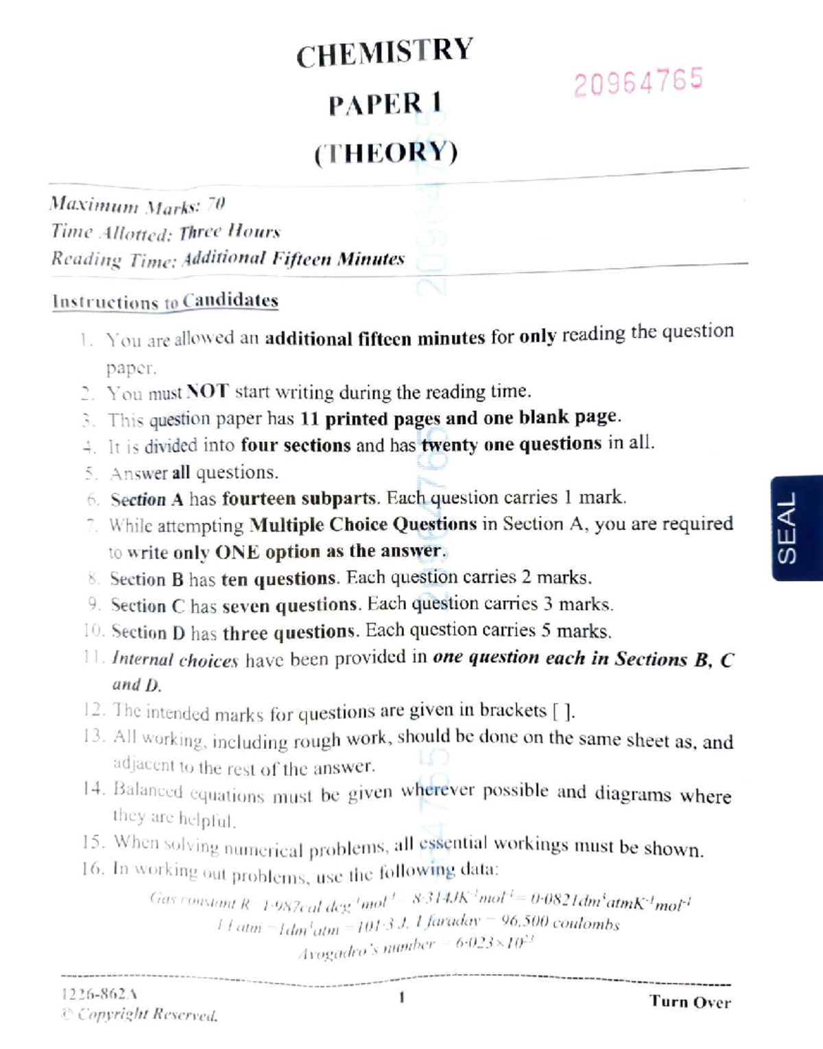 ISC CHEM 20964765 PAPER 1 (THEORY) - QUESTION PAPER 2026 - Studocu