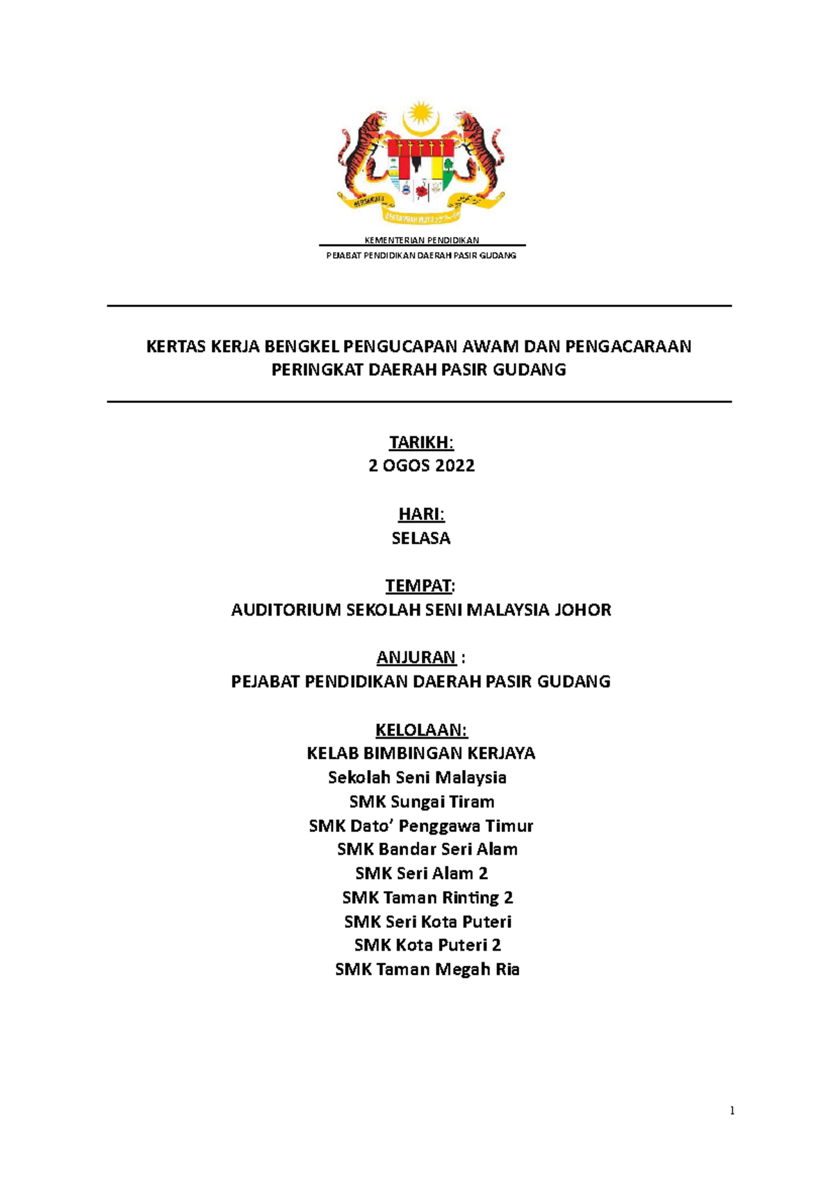 Bengkel Pengucapan Awam & Pengacaraan Peringkat Daerah Pasir Gudang ...