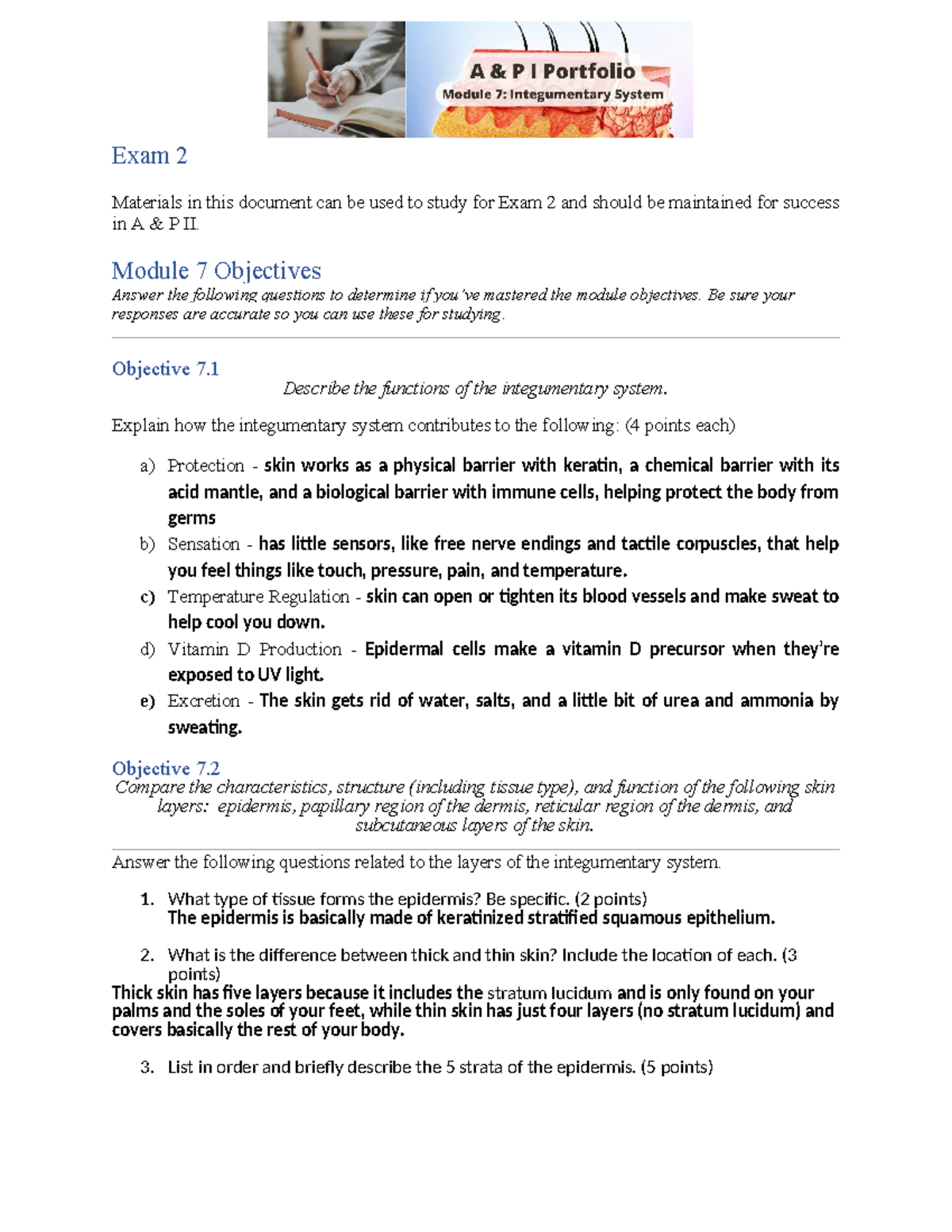 Exam 2 Study Guide: Integumentary System (A P II) Module 7 - Studocu