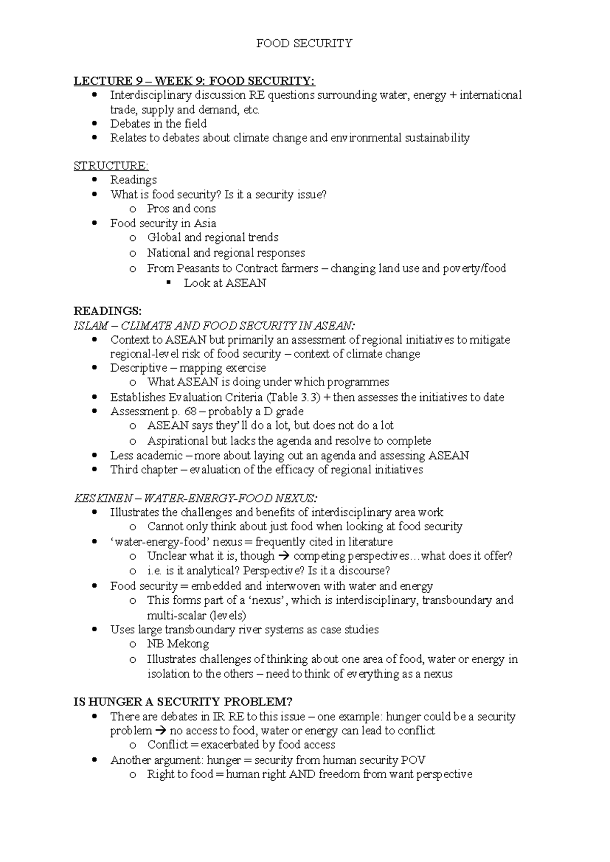 L9 - Food Security: Lecture Notes on Key Issues and Trends - Studocu