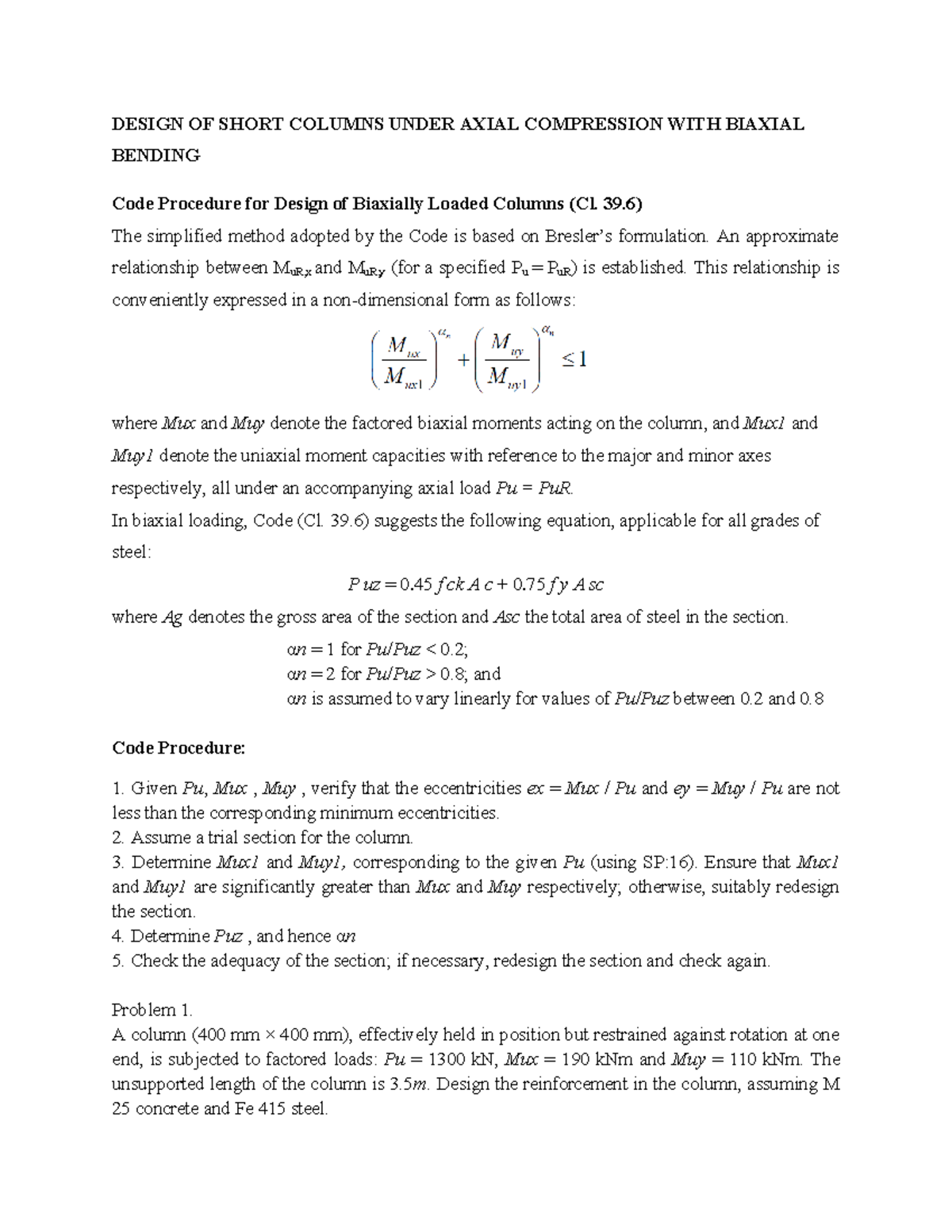 Design of Short Columns & Foundations: Code Procedures and ...