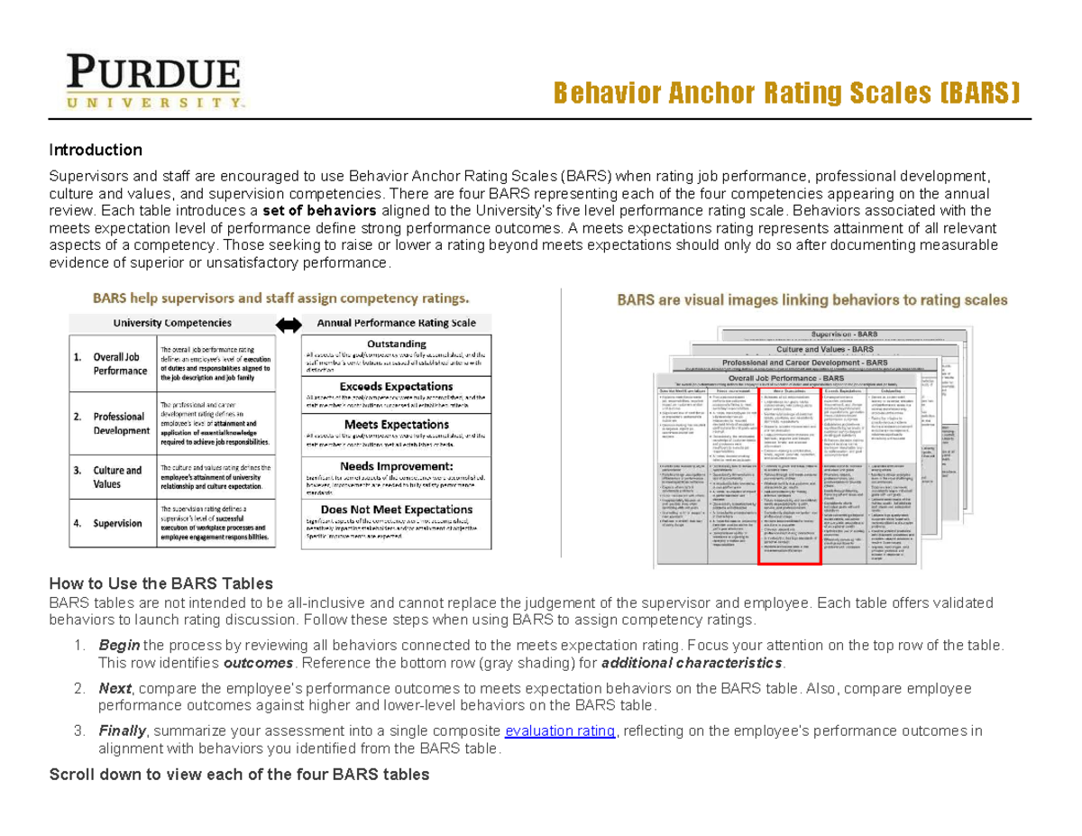 Annual Evaluation Competency Behavior Anchors (BARS) Guide - Studocu