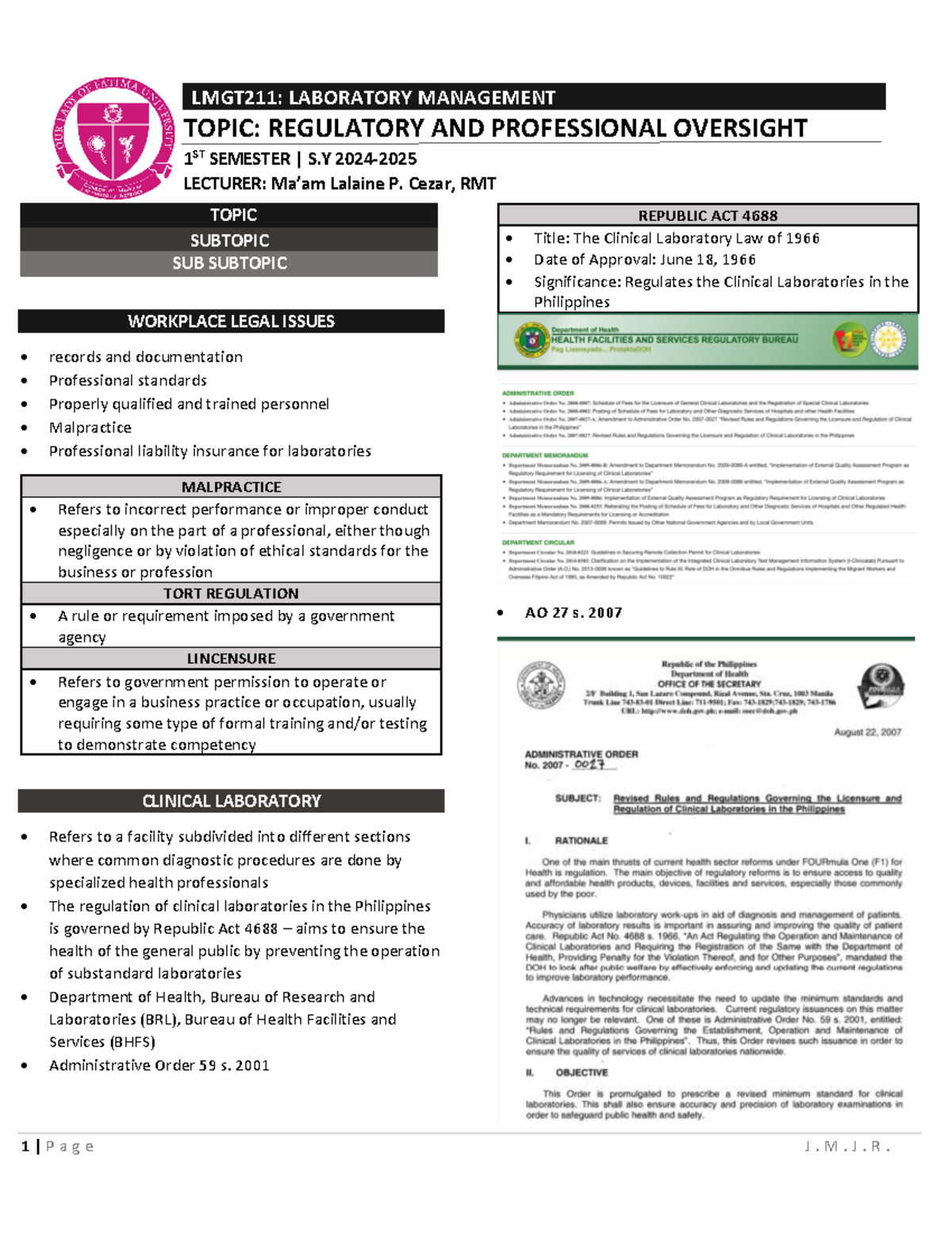 5 - Regulatory AND Professional Oversight - 1 | P a g e J. M. J. R ...