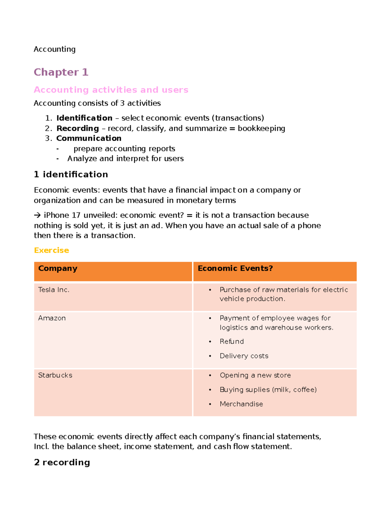 Accounting Chapter 1: Activities, Users, and Financial Reporting - Studocu