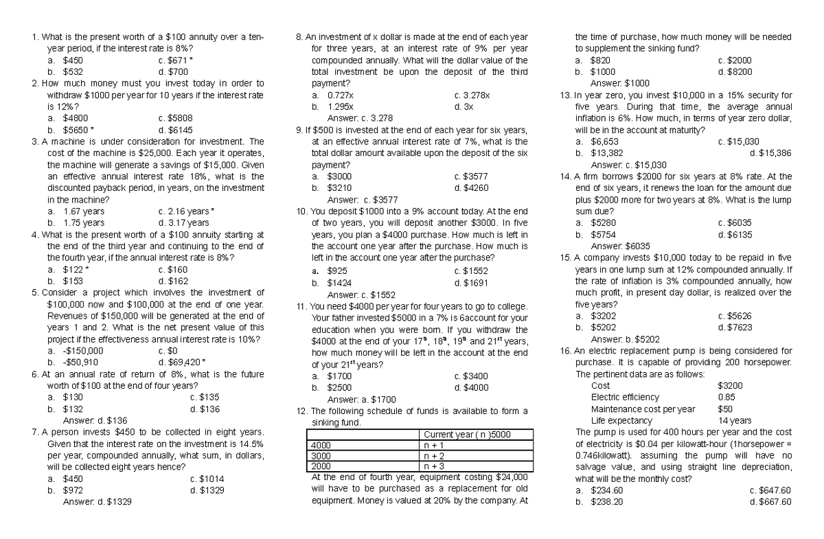 Economics 101: Annuity and Investment Math Problems - Studocu