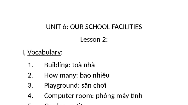 UNIT 6 - mfyug - Tiếng Anh Thương Mại - UNIT 6: OUR SCHOOL FACILITIES ...