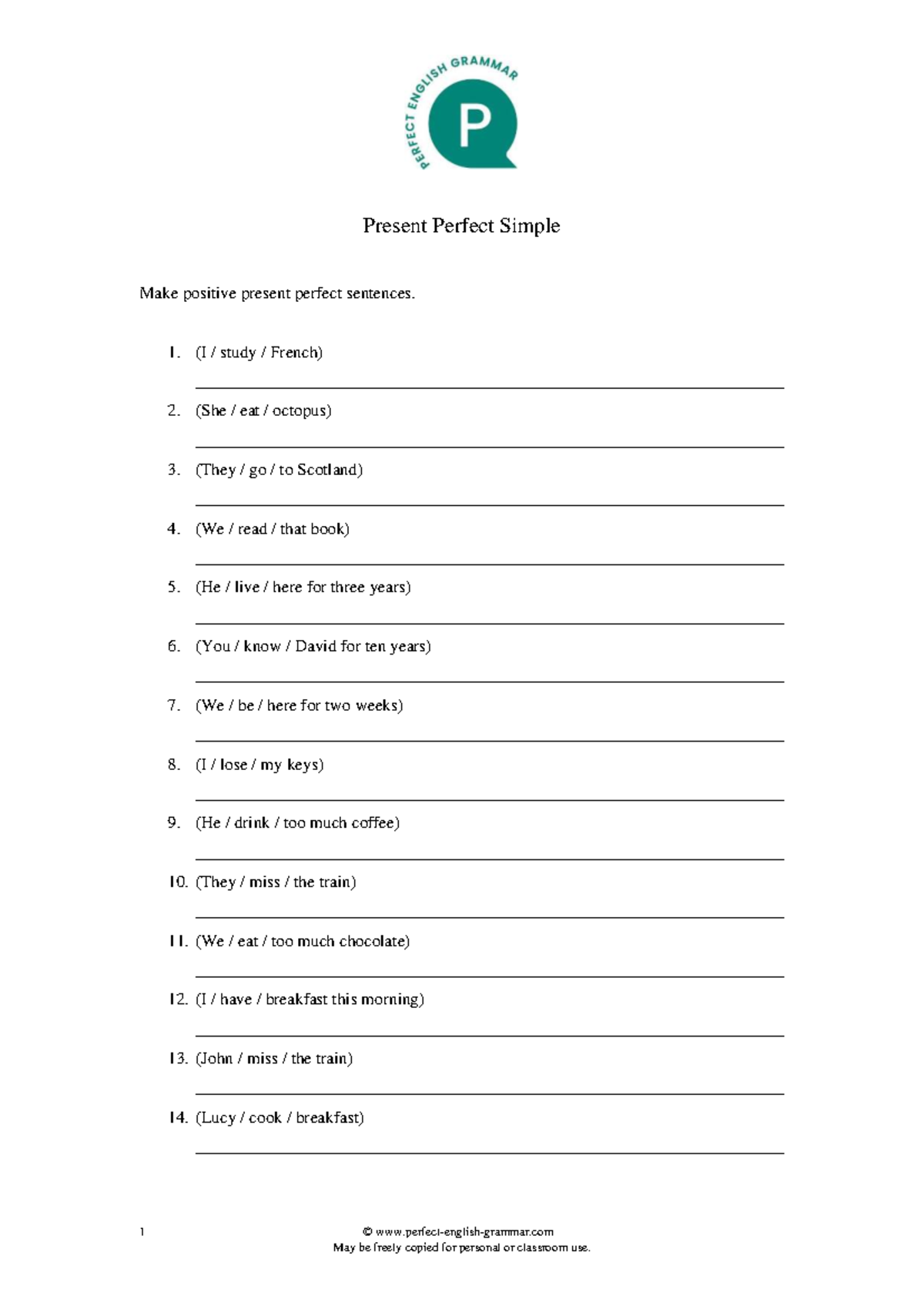 Present Perfect Simple: Positive Sentence Formation Guide - Studocu