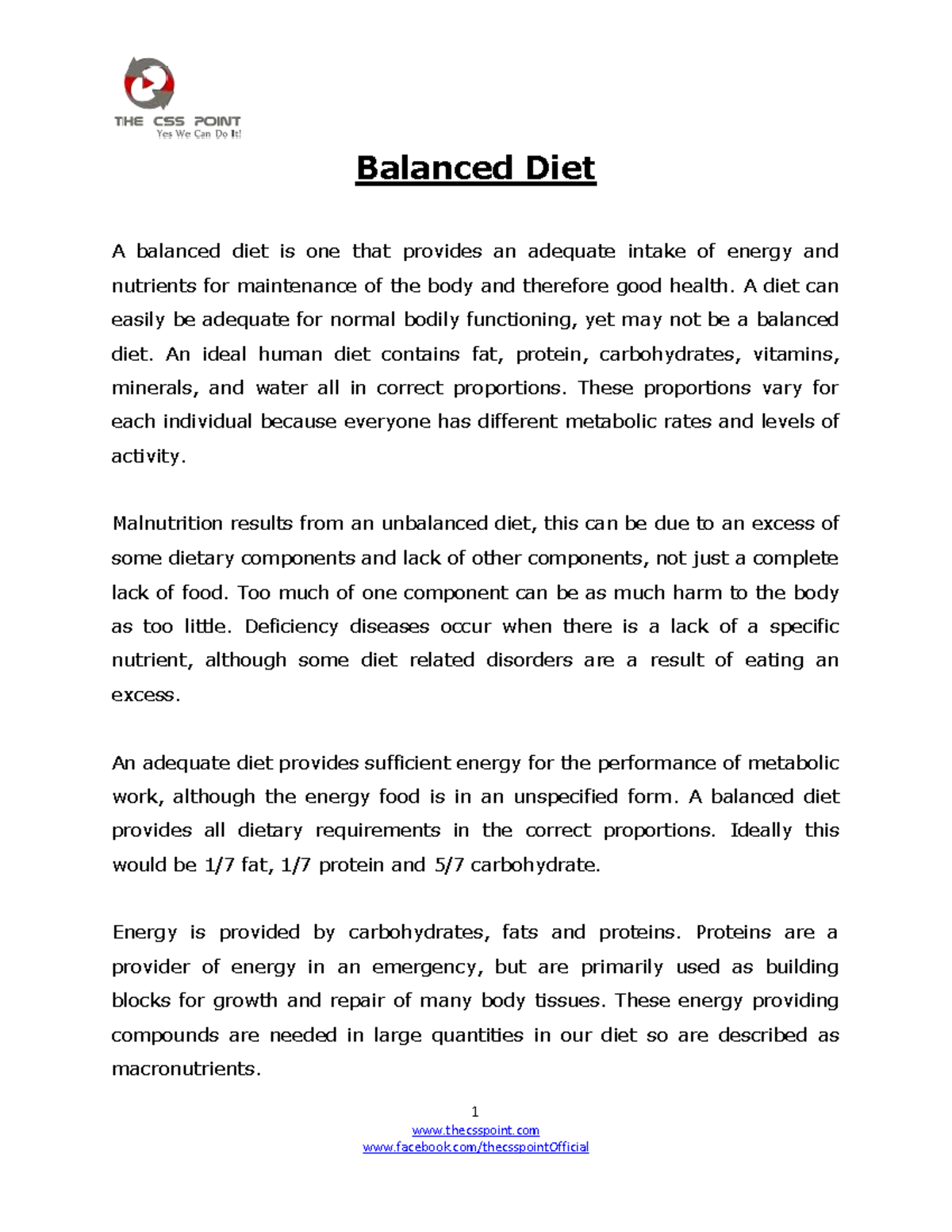 Balanced Diet - Nutritional Guidelines Assignment - Studocu