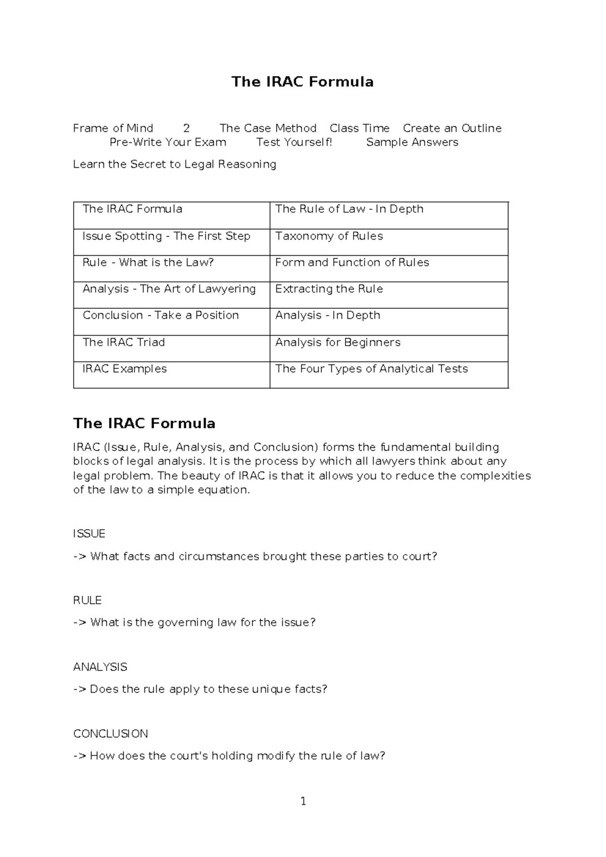IRAC Formula: Mastering Legal Analysis for Law Exams - Studocu