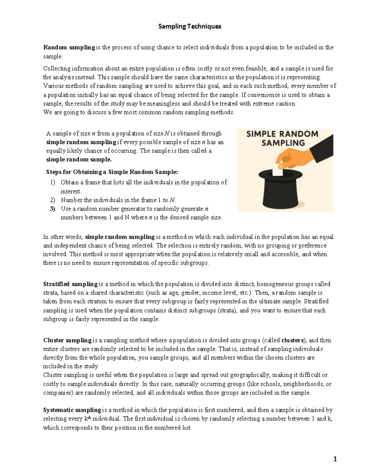 Sampling Techniques Overview for Statistical Research (STAT 101) - Studocu