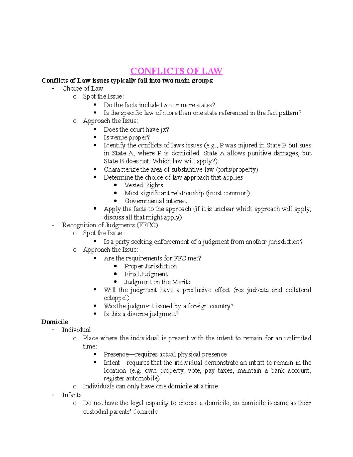 Conflicts of Law: Choice of Law Approaches and Legal Issues - Studocu