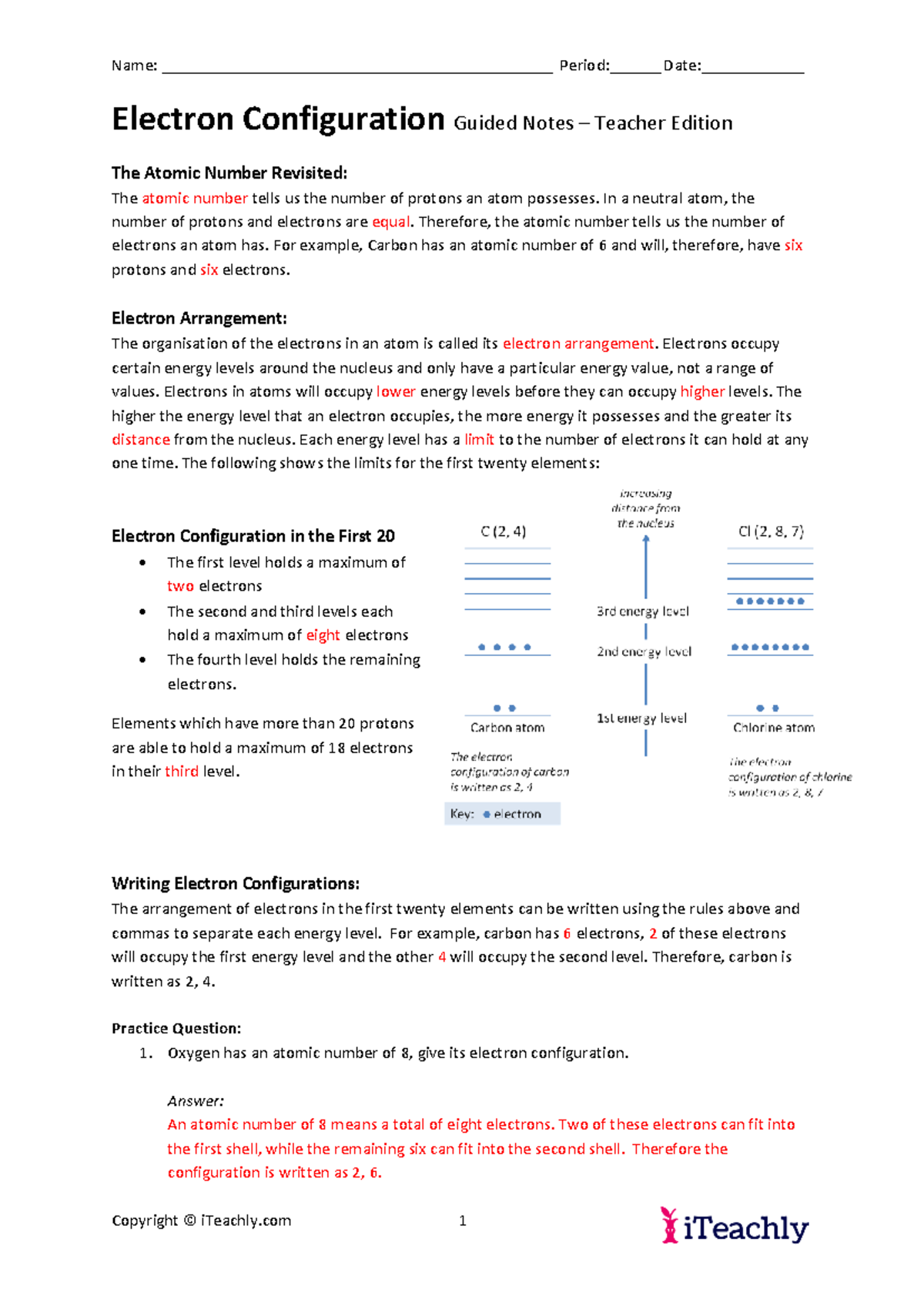 CHEM 101: Guided Notes on Electron Configuration and Atomic Structure ...