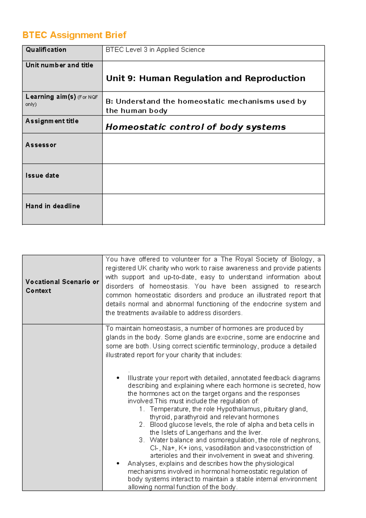 Assignment Brief B - BTEC Assignment Brief Qualification BTEC Level 3 ...