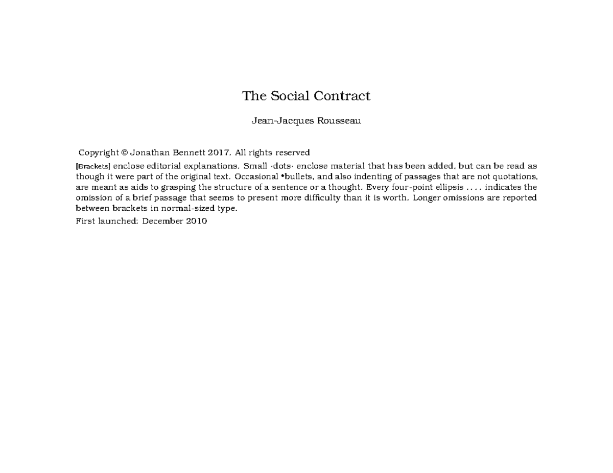 Rousseau 1762 - Midterm Lecture Notes on The Social Contract - Studocu