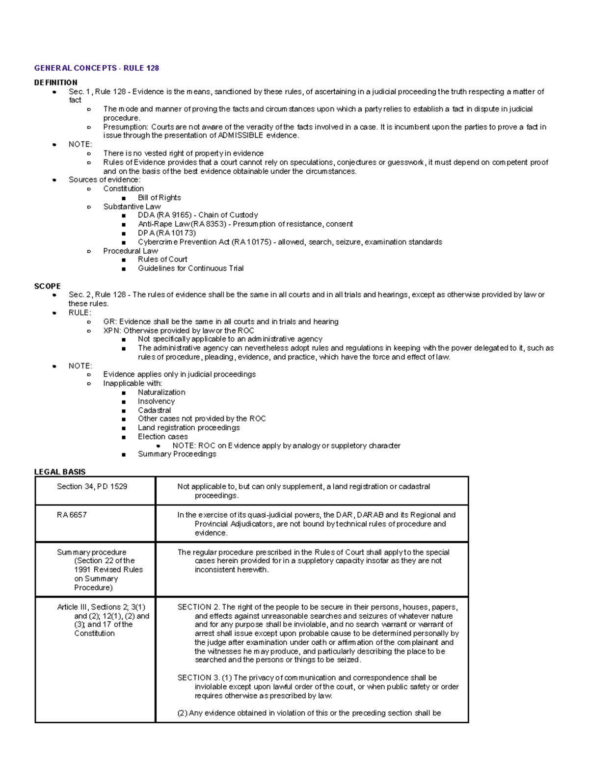 Evidence Reviewer: General Concepts and Rules of Evidence (Rule 128 ...