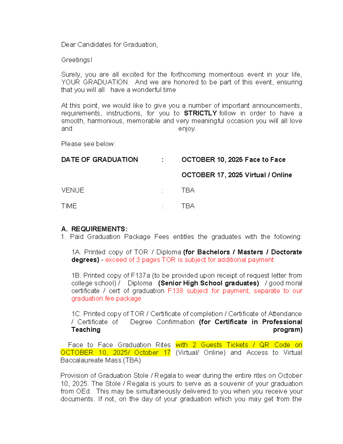 Important Graduation Announcements for OEd Class of 2025 - Studocu