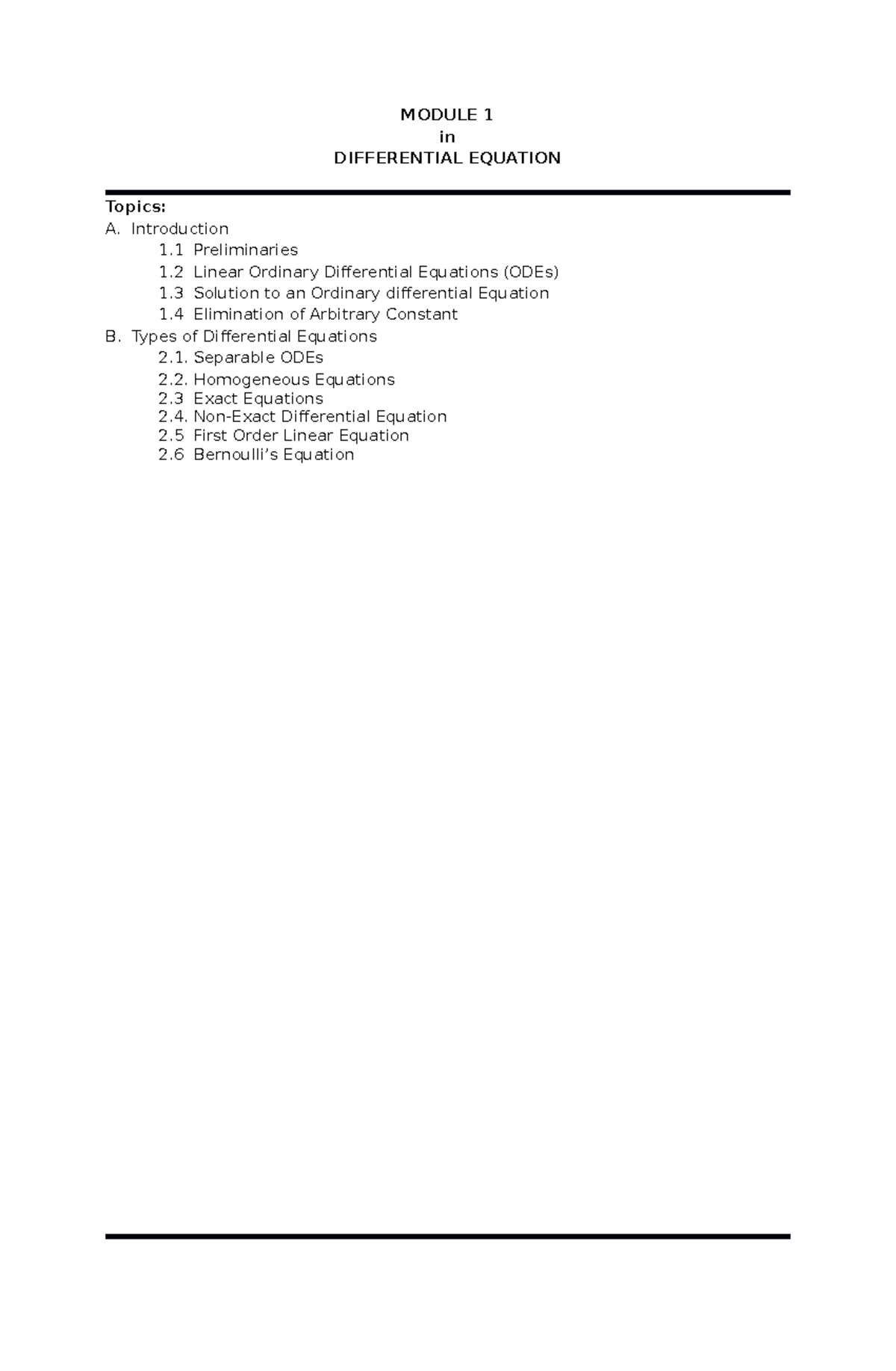 Differential Equations Overview: Module 1 Lesson Notes - Studocu