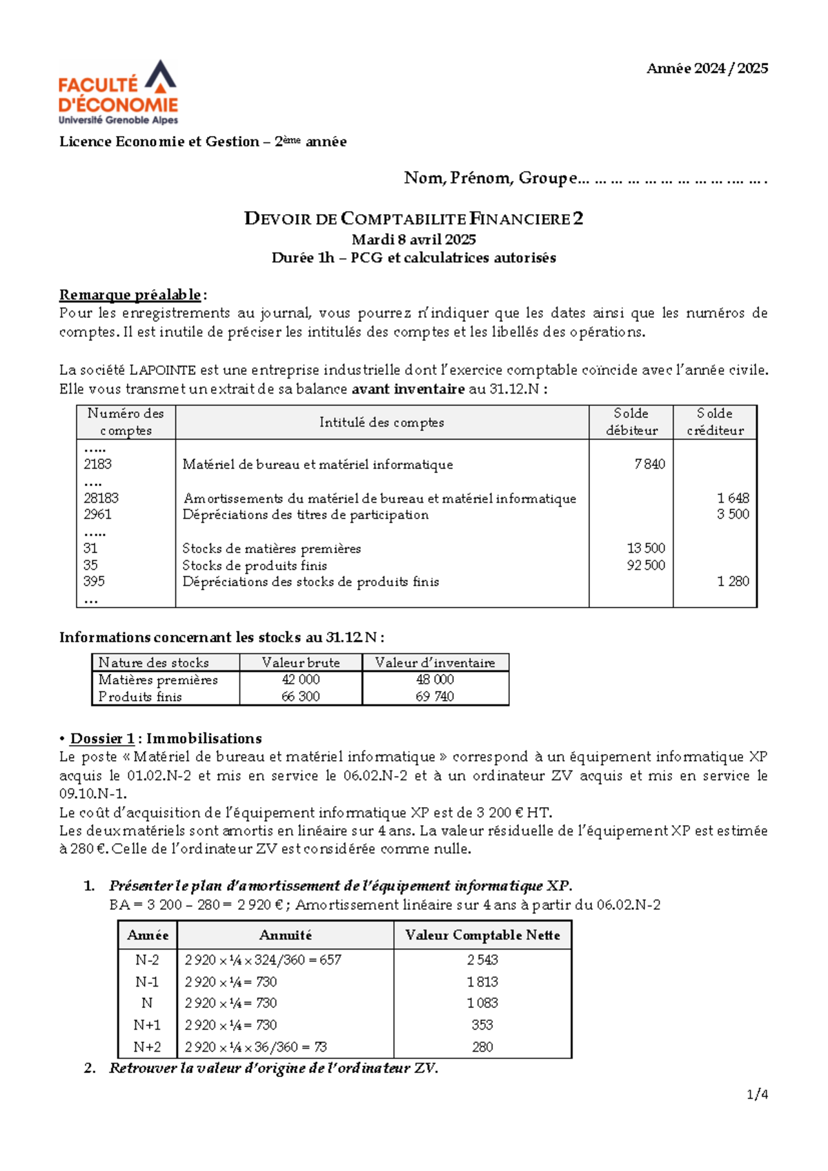 Corrigé CC2 de CF2 - Devoir de Comptabilité Financière 2025 - Studocu