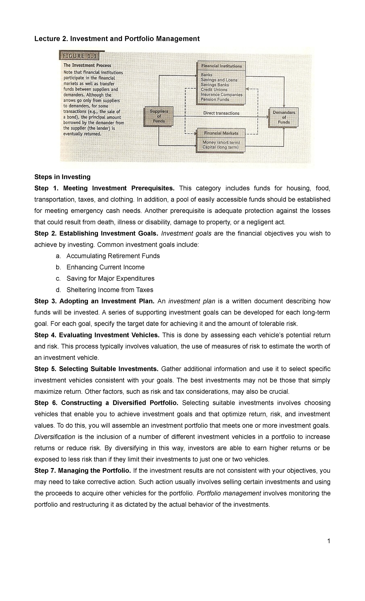 Investment Lecture 2: Steps in Investment and Portfolio Management ...