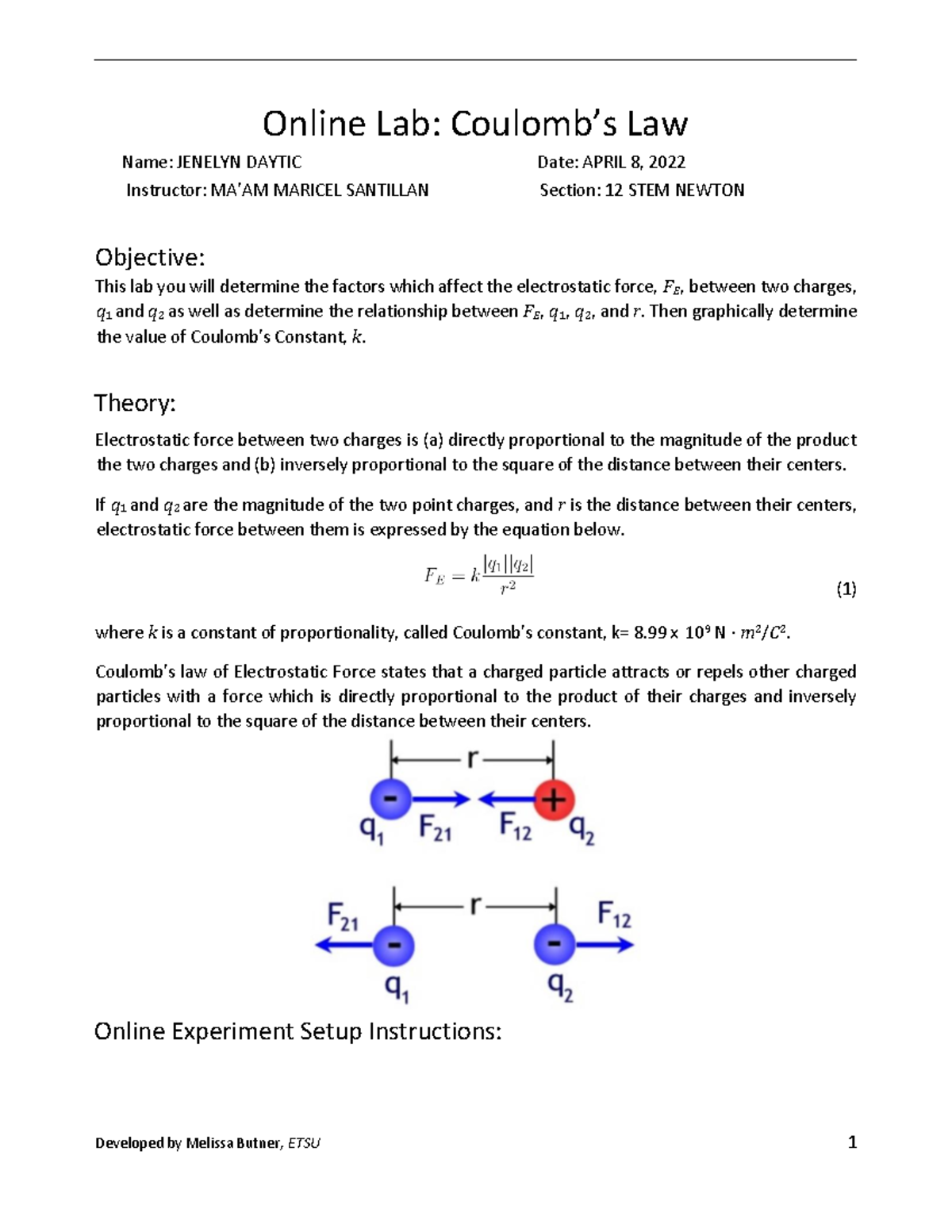 Coulombs-law-online-lab compress - Online Lab: Coulomb’s Law Name ...