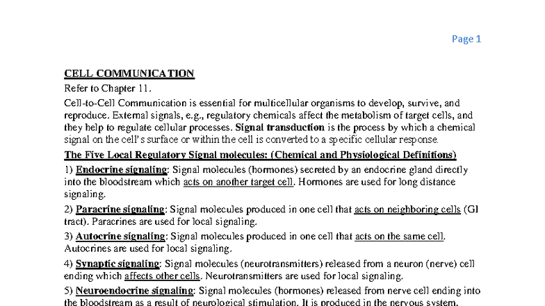 Cell Communication and Signal Transduction Mechanisms (BIO 101) - Studocu