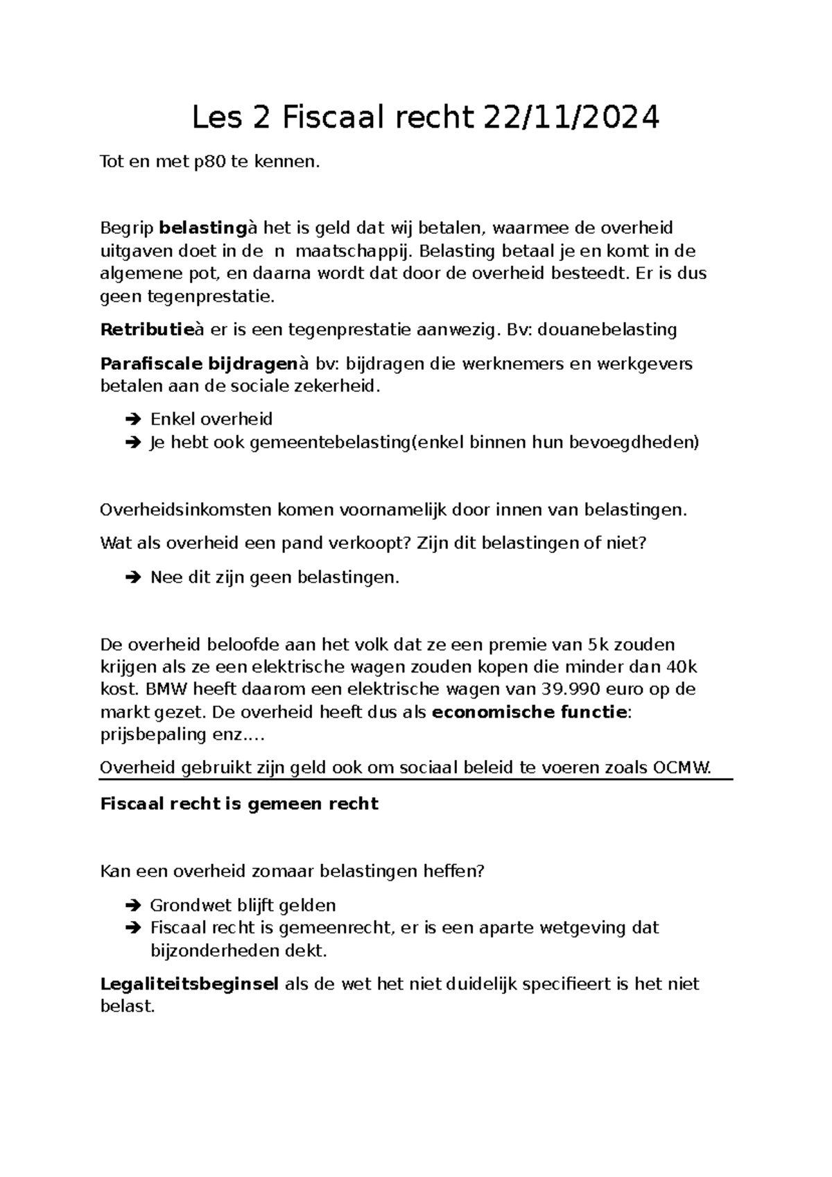 Les 2 Fiscaal recht: Belastingbegrippen en Berekeningen tot p80 - Studocu