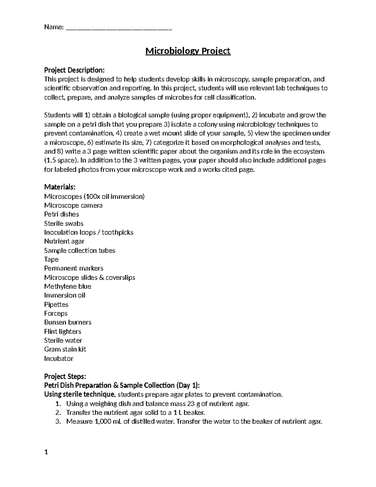 Microbiology Project (BIO 101): Techniques in Microscopy and Sample ...