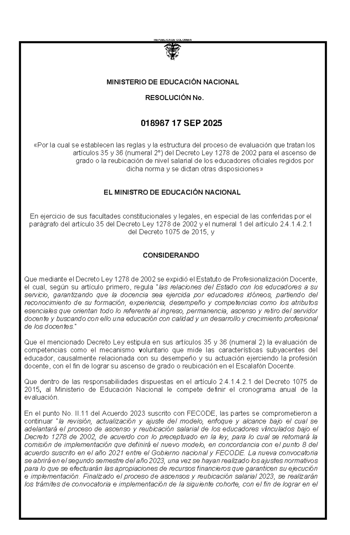 Resolución 018987 de 2025: Estructura y Reglas para Ascenso Docente ...