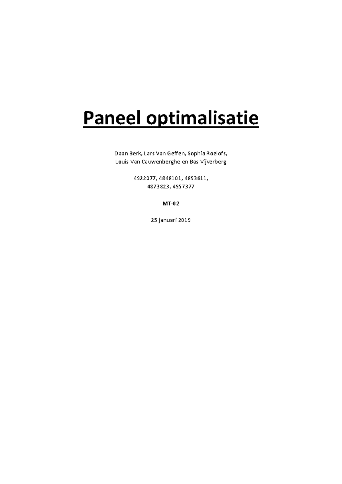 Paneel Optimalisatie Volledig Verslag - Paneel optimalisatie Daan Berk ...